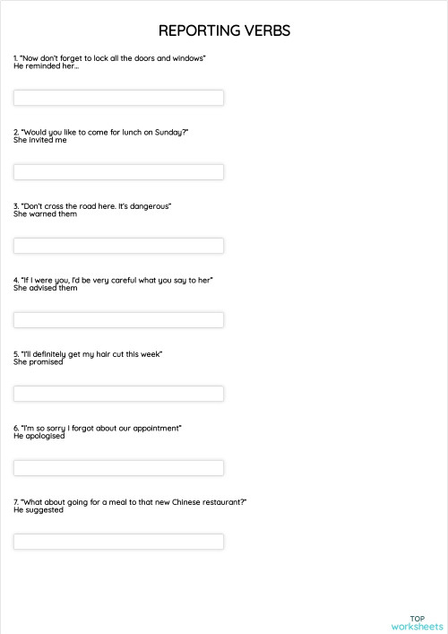 REPORTING VERBS. Interactive worksheet | TopWorksheets