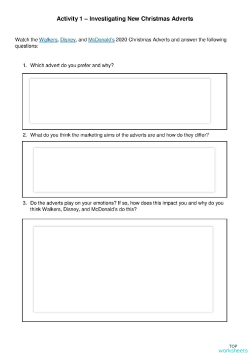 Christmas Advert. Interactive worksheet | TopWorksheets