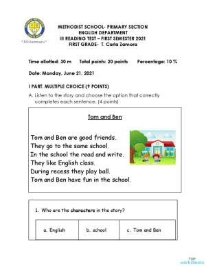 Reading Exam First Grade June 21. Interactive worksheet | TopWorksheets