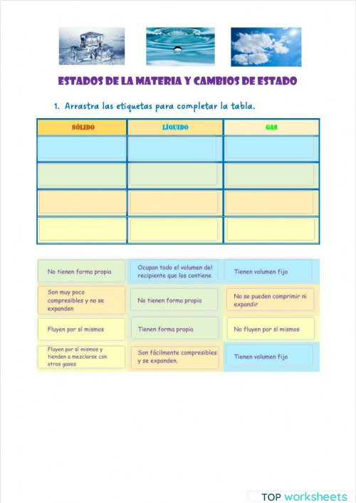 ESTADOS DE LA MATERIA Y CAMBIOS DE ESTADO. Interactive worksheet ...