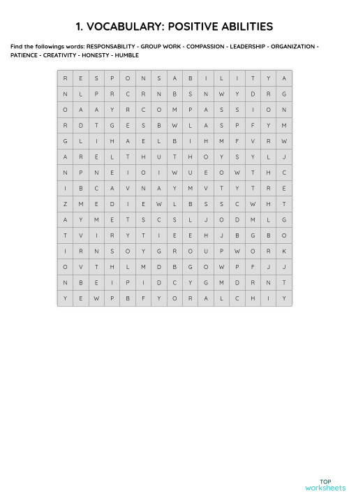 1. VOCABULARY: POSITIVE ABILITIES. Interactive worksheet | TopWorksheets