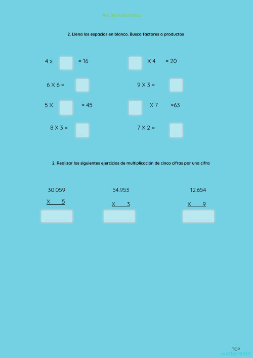 Ejercicios de multiplicación #1. Ficha interactiva | TopWorksheets