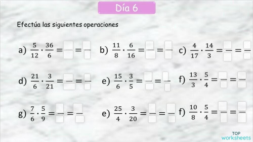 Multiplicación de fracciones. Ficha interactiva | TopWorksheets