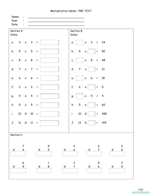 2023 PRE TEST MULTIPLES 1. Interactive worksheet | TopWorksheets