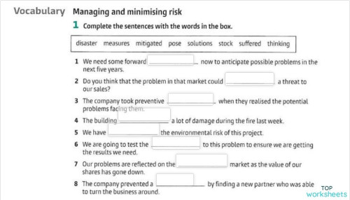risks vocabulary +listening. Interactive worksheet | TopWorksheets