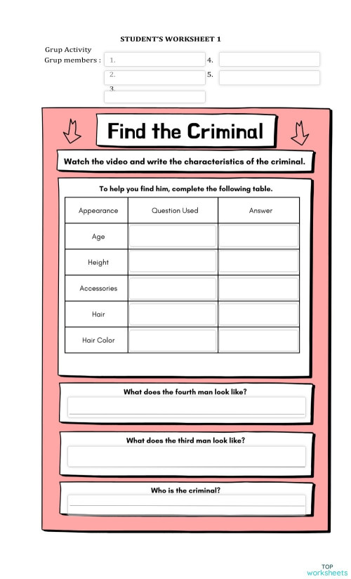 WORKSHEET 1 FIND THE CRIMINAL. Interactive worksheet | TopWorksheets