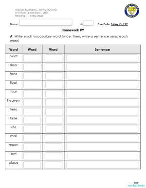 HW #9 - Vocabulary Words (6th Grade). Interactive worksheet | TopWorksheets