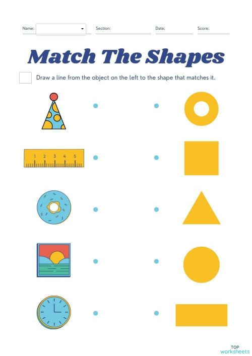 Colorful Matching Basic Shapes Foundational Worksheet. Interactive ...