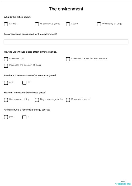 The environment. Interactive worksheet | TopWorksheets