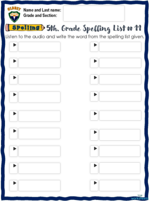 5th. grade. Spelling 11. Interactive worksheet | TopWorksheets