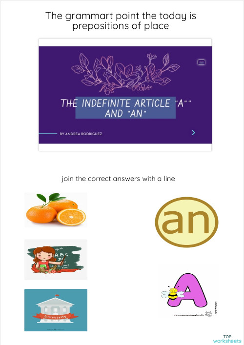 the indefinite article a or an. Interactive worksheet | TopWorksheets