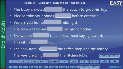 Prepositions - Level 1 - Unit 8 - Exercise 3. Interactive worksheet ...