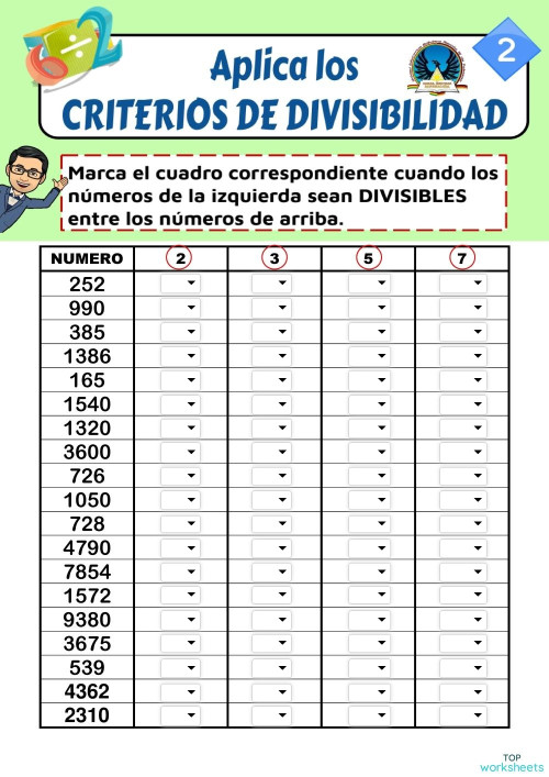 CRITERIOS DE DIVISIBILIDAD. Ficha interactiva | TopWorksheets
