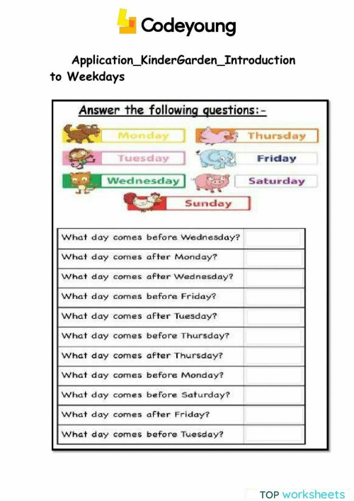 NAME of days. Interactive worksheet | TopWorksheets
