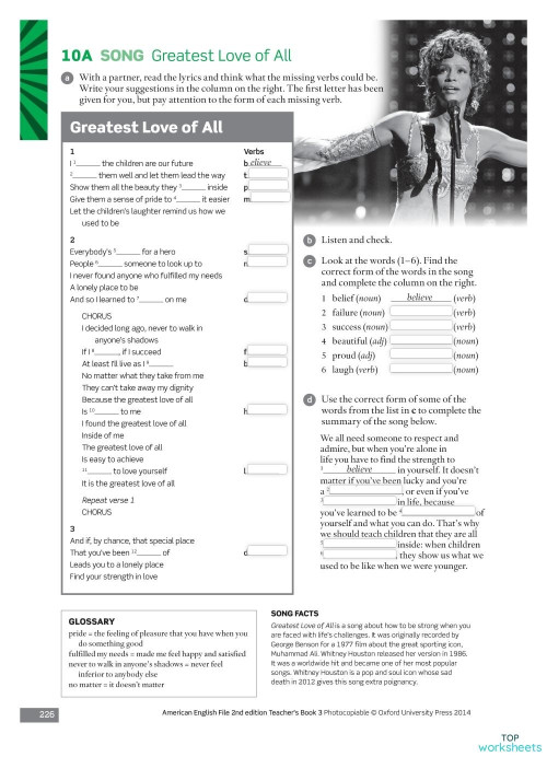 The greatest love of all. Interactive worksheet | TopWorksheets