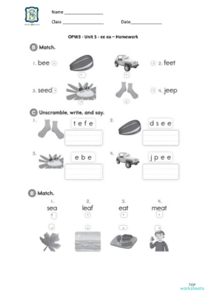 Homework Phonics 3_Unit 5_Oct 25. Interactive worksheet | TopWorksheets