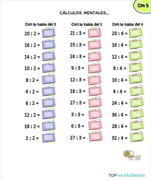 CÁLCULOS MENTALES SENCILLOS. Ficha interactiva | TopWorksheets