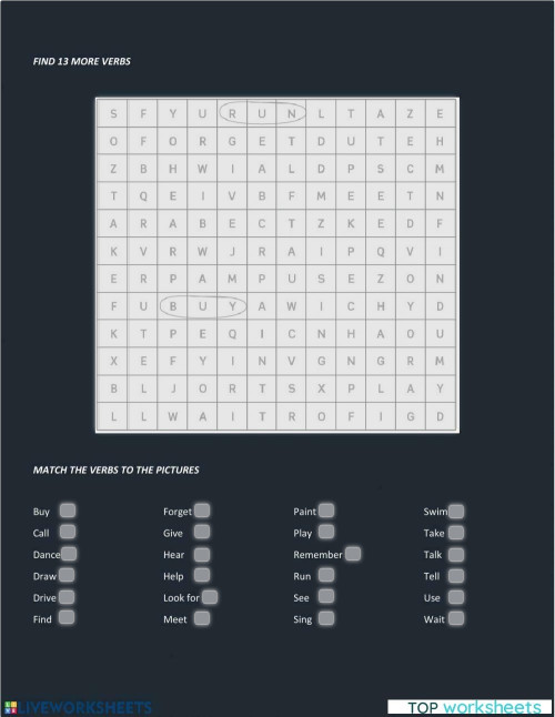 VERBS 2 WORDSEARCH PUZZLE. Interactive worksheet | TopWorksheets