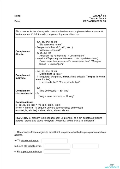 Fitxes interactives i exercicis online en català | TopWorksheets