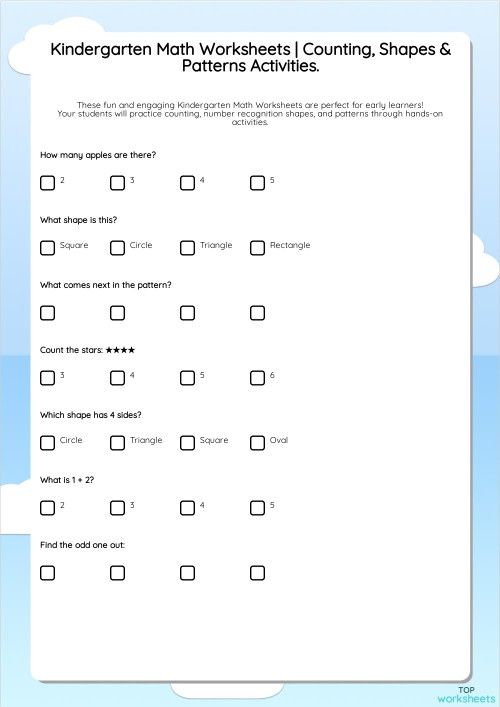 Kindergarten Math Worksheets | Counting, Shapes & Patterns Activities ...