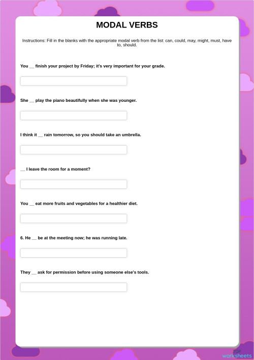 MODAL VERBS. Interactive worksheet | TopWorksheets