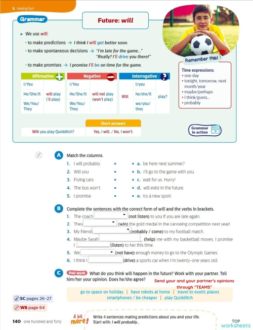Grammar: Future (pages 140, 141, SC p 26). Interactive worksheet ...
