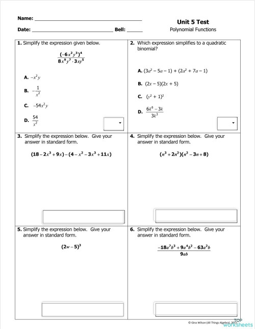 Polynomial Functions Test. Interactive worksheet | TopWorksheets