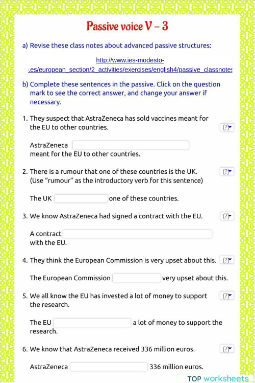 Passive voice V - 3. Interactive worksheet | TopWorksheets
