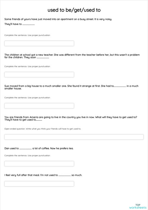 used to be/get/used to. Interactive worksheet | TopWorksheets