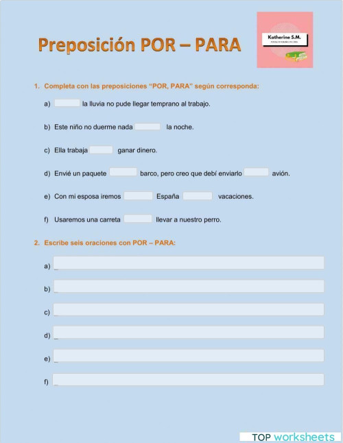 Preposición POR - PARA. Ficha interactiva | TopWorksheets