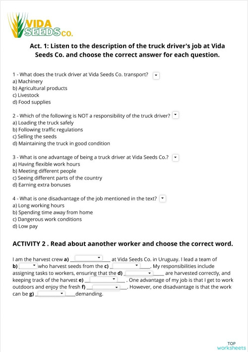 Vida Seeds A. Interactive worksheet | TopWorksheets
