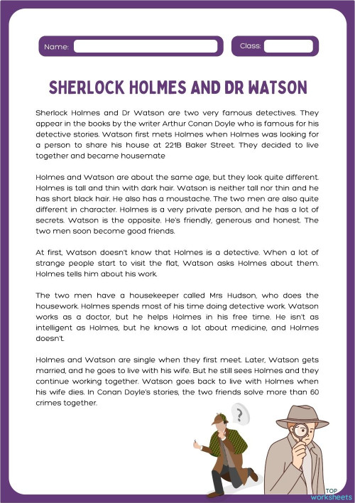 READING PRACTICE - SHERLOCK AND DR.WATSON. Interactive worksheet ...