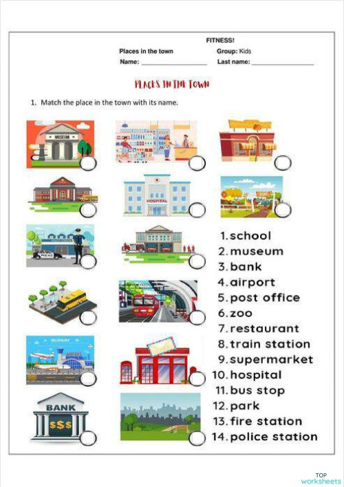 PLACES IN TOWN. Interactive worksheet | TopWorksheets