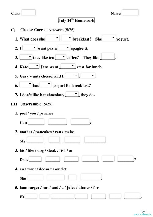 0714 Homework for H. Interactive worksheet | TopWorksheets