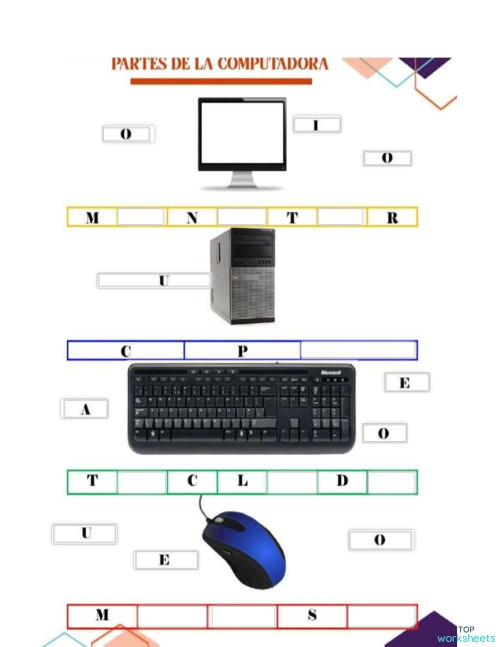 PARTES DE LA COMPUTADORA 1ER G. Ficha interactiva | TopWorksheets
