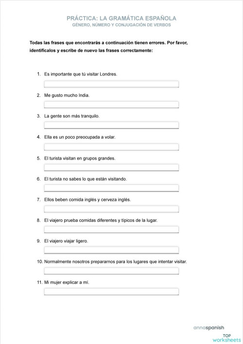 PRÁCTICA: LA GRAMÁTICA ESPAÑOLA. Ficha interactiva | TopWorksheets