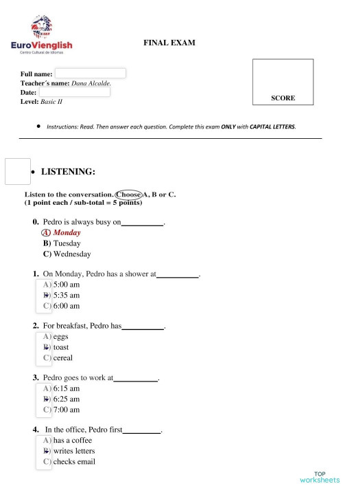 FINAL EXAM - B2 W. Interactive worksheet | TopWorksheets