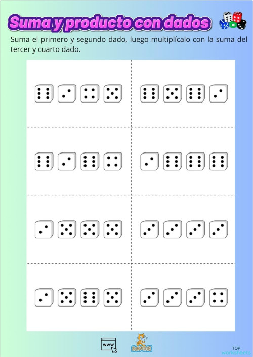 Suma con dados 03. Ficha interactiva | TopWorksheets