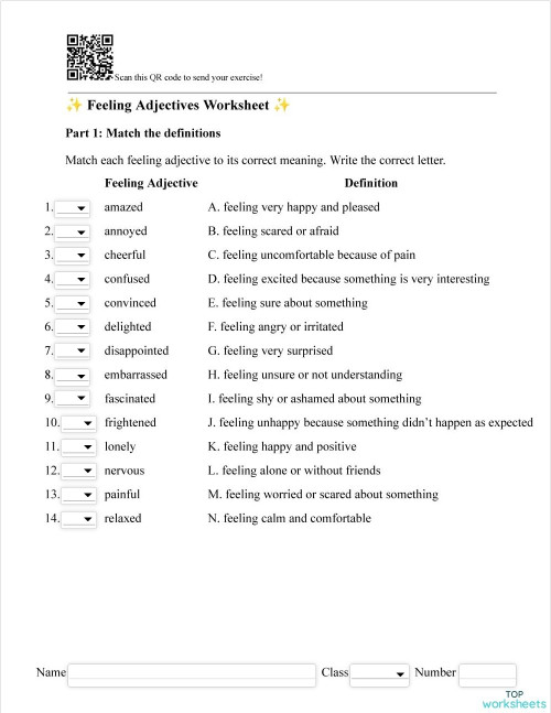 Feeling Adjectives Worksheet M.3. Interactive worksheet | TopWorksheets