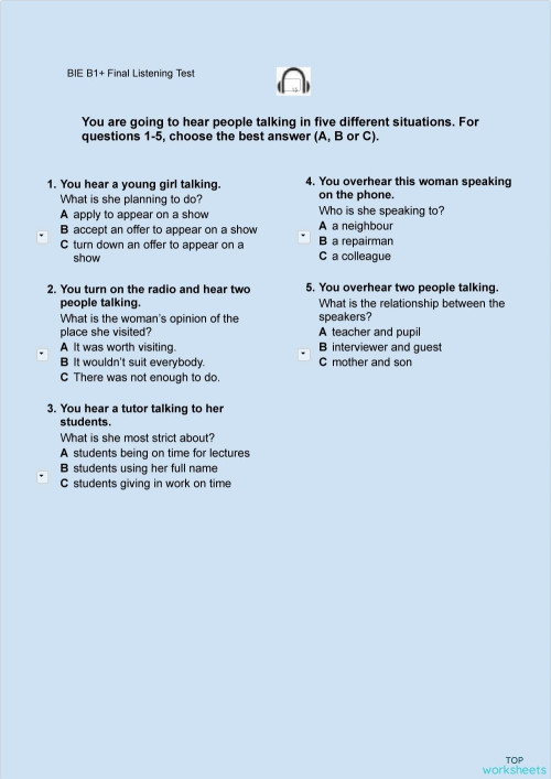 Listening: interactive worksheets and online exercises | TopWorksheets