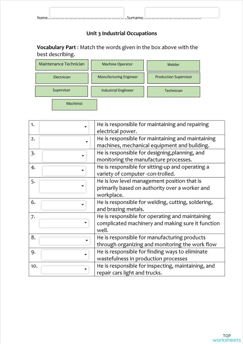 Unit 3 Vocabulary. Interactive worksheet | TopWorksheets
