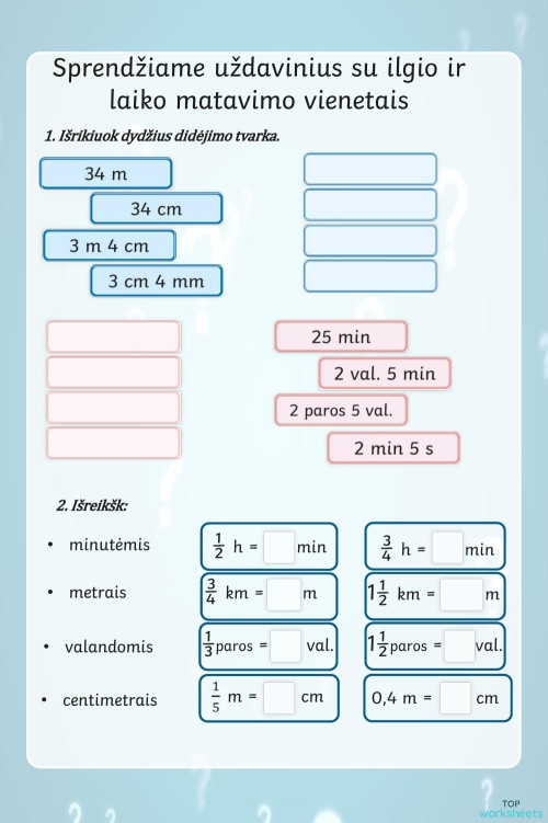 M.4.(95) Sprendžiame uždavinius su ilgio ir laiko matavimo vienetais ...