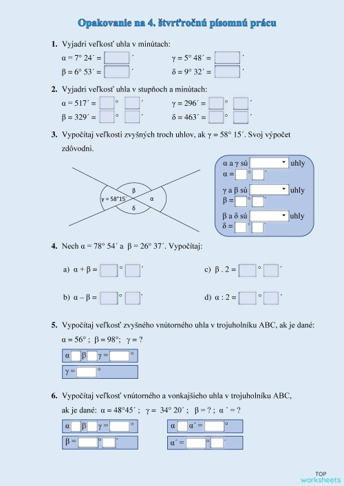 6. ročník: interactive worksheets and online exercises | TopWorksheets