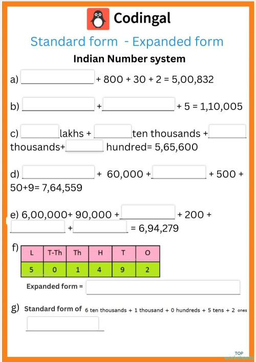 M_G04M01L02_WA02_IN_Writing and Expanding Multi digit number. Interactive worksheet | TopWorksheets