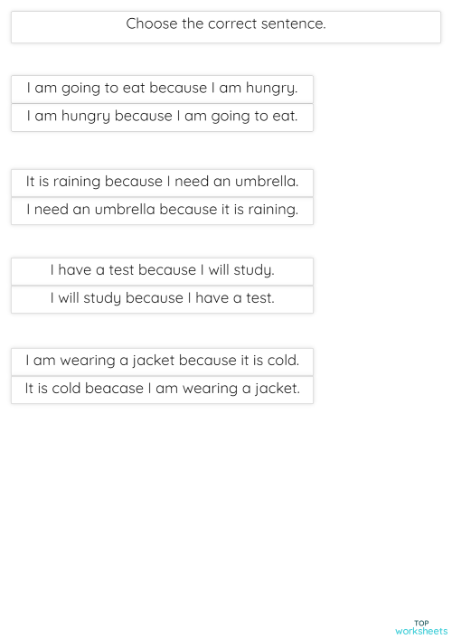 Conjunctions - because. Interactive worksheet | TopWorksheets