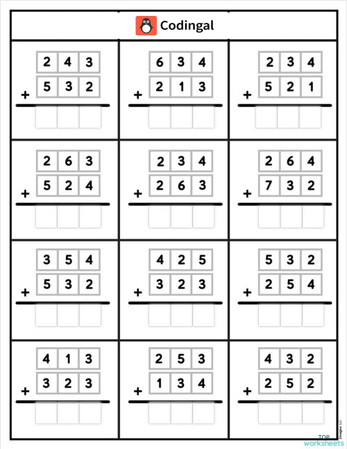M_G02M05L21_WC01_Addition Without Regrouping. Interactive worksheet | TopWorksheets