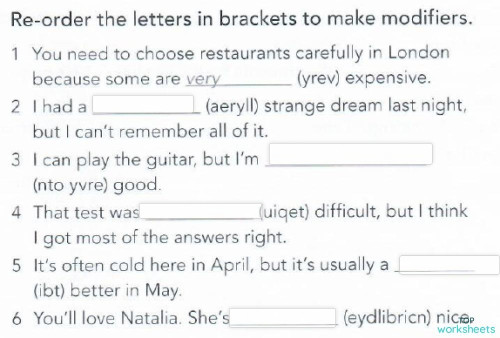 modifiers practice. Interactive worksheet | TopWorksheets