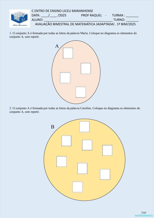I AvaliaÇÃo Bimestral De MatemÁtica Prova Adaptada Ficha Interativa 8384
