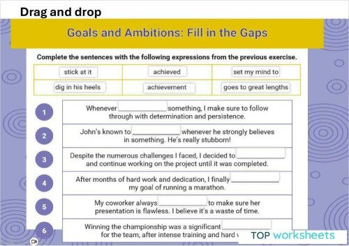 Goals and ambitions. Interactive worksheet | TopWorksheets