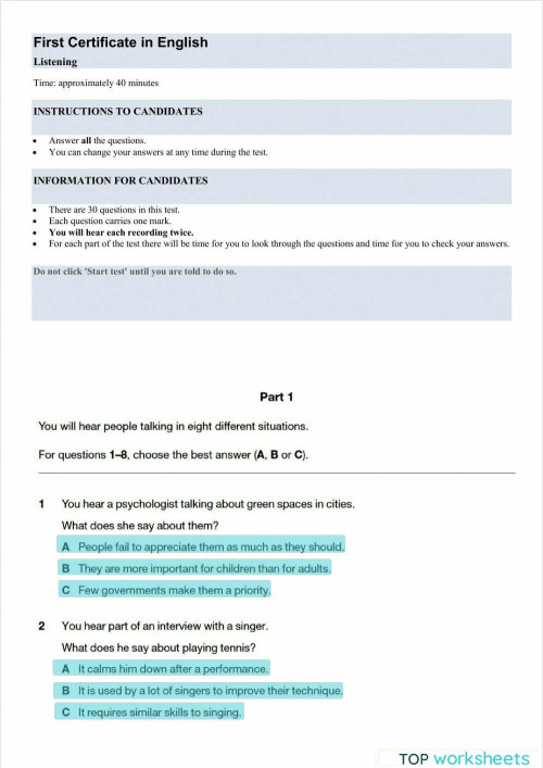 FCE Mock exam 6. Interactive worksheet | TopWorksheets